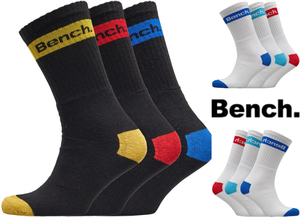 BENCH Sports Sock Mens Dusk Training Black / White 3/pk Athletic Crew ...