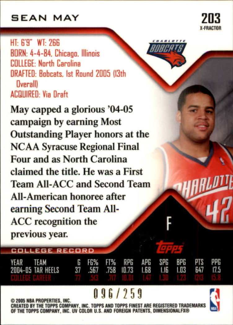 2004-05 Finest X-Fractors Charlotte Bobcats Basketball Card #203 Sean ...