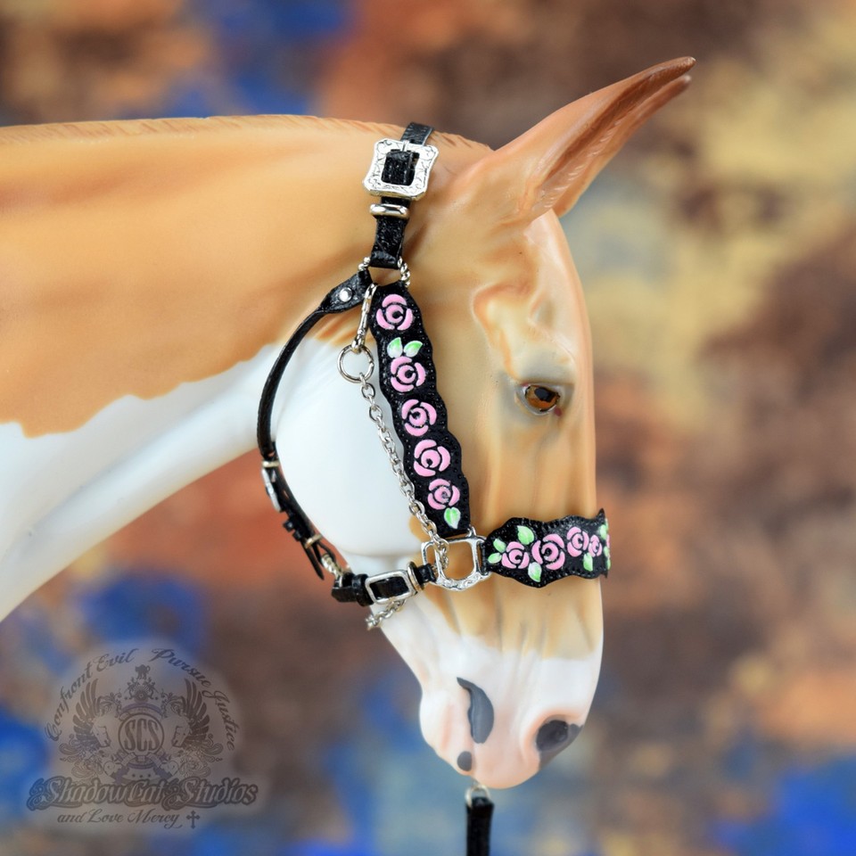 Model Horse Show Halter BLACK with Pink Roses Western fits Breyer Peter ...