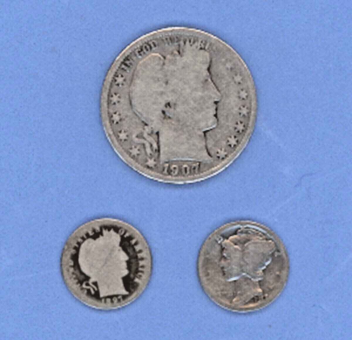 SILVER COINS - 1907 1/2 DOLLAR, 1897 & 1917 DIMES - SCRAP OR NOT 90% ...