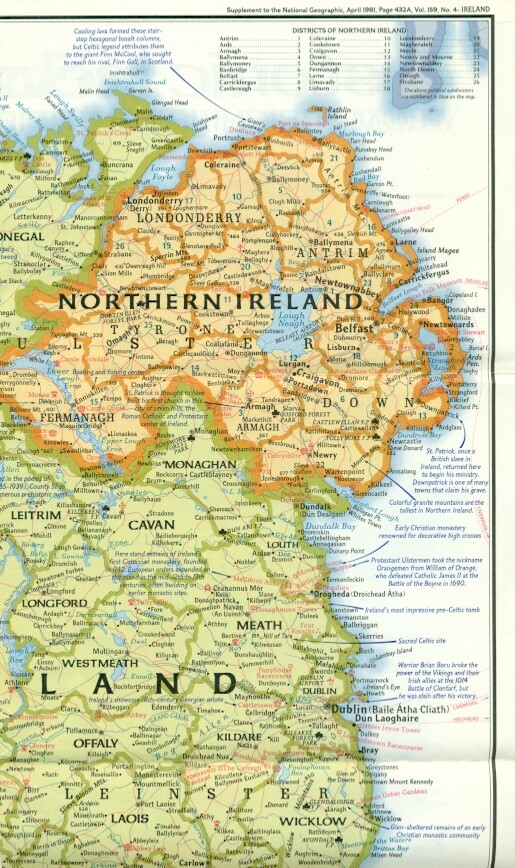 VINTAGE-NATIONAL GEOGRAPHIC MAP-A VISITORS GUIDE-IRELAND & NORTHERN ...