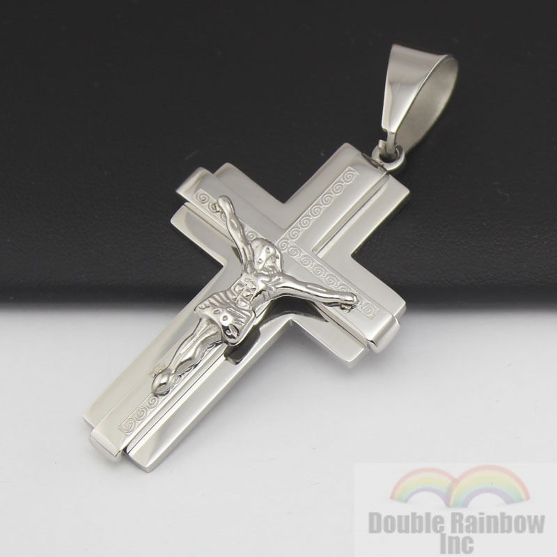 P4 24"men stainless steel Gold Silver Black jesus cross pendant chain ...