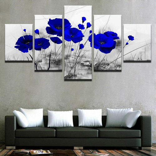 Abstract Blue Poppy Flowers Poppies Canvas Prints Painting Wall Art ...