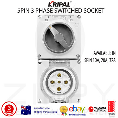 Kripal 5PIN 3 Phase IP66 500V AC Switched Socket Outlets 500V AC (10A ...
