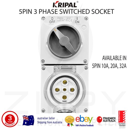 Kripal 5PIN 3 Phase IP66 500V AC Switched Socket Outlets 500V AC (10A ...