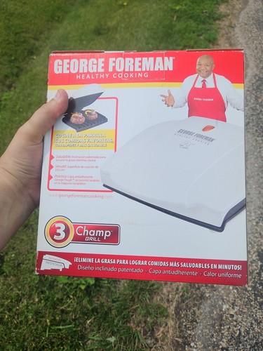 George Foreman Champ Grill White Nonstick Coating Even Heat GR0036W NIB ...
