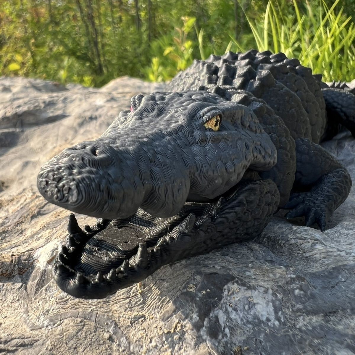 3D Printed Ferocious Crocodile Toy Articulated Black Alligator ...