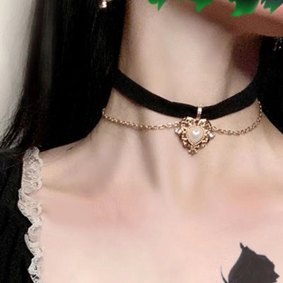 Vintage Heart Pearl Pendant Necklace Elegant Multilayer Choker Clavicle ...