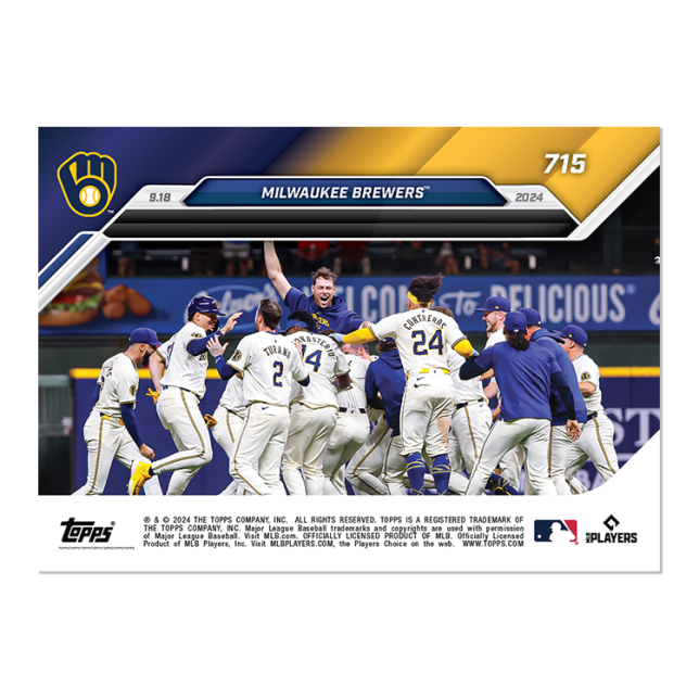 *SHIPS NOW* Milwaukee Brewers Division Champs 2024 MLB TOPPS NOW Card ...