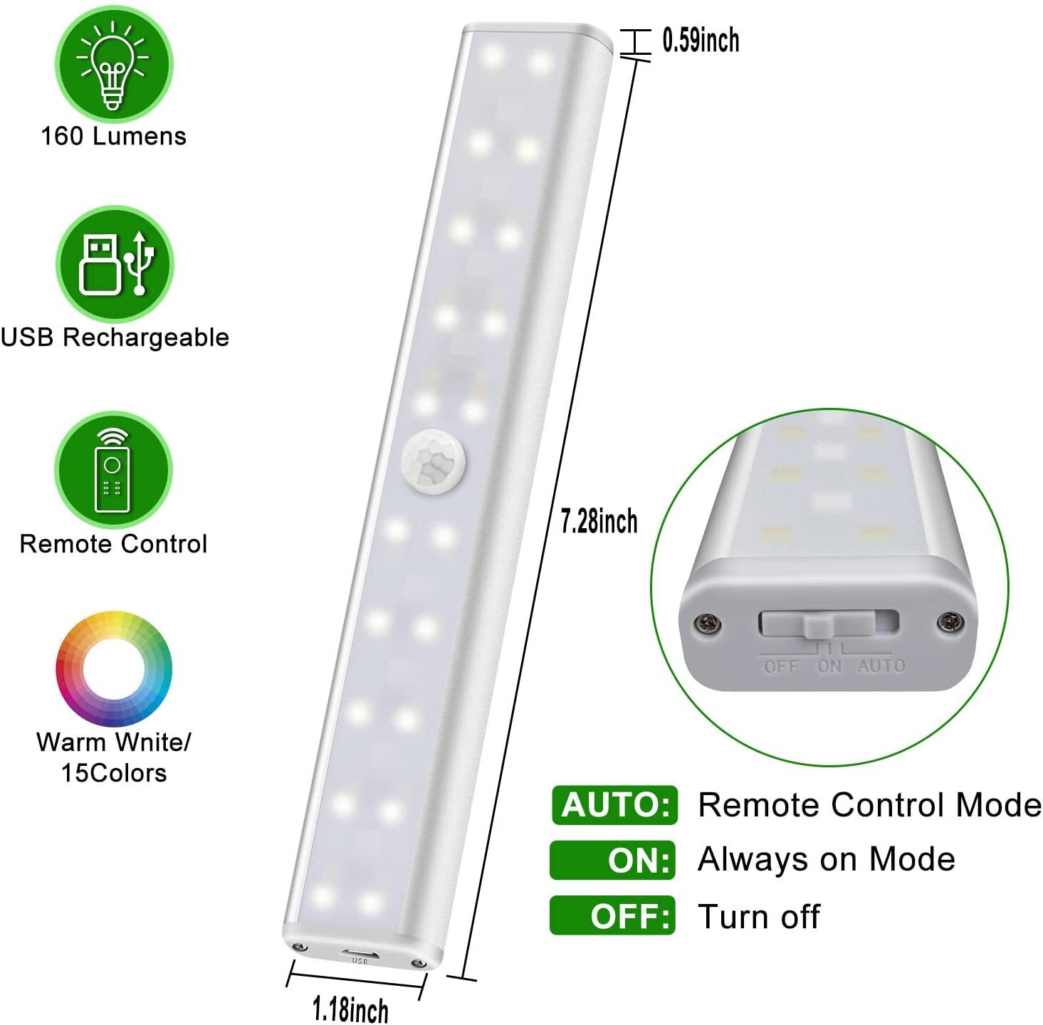 4 Pack LED Rechargeable Stick Up Light Panels Dimmable RGB Under ...