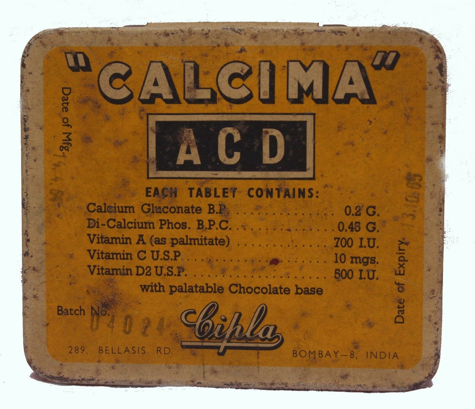 Indian Old Vintage Unique Calcima ACD Cipla 48 Tablets Tin Box Br 572 ...