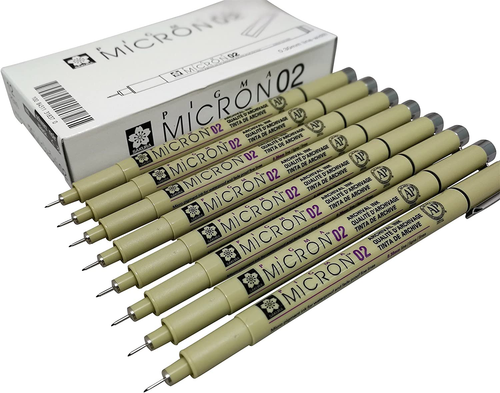 Pigma Micron Drawing Pens 02 Black Ink, Line Width 0.3Mm - 8 Pack of ...
