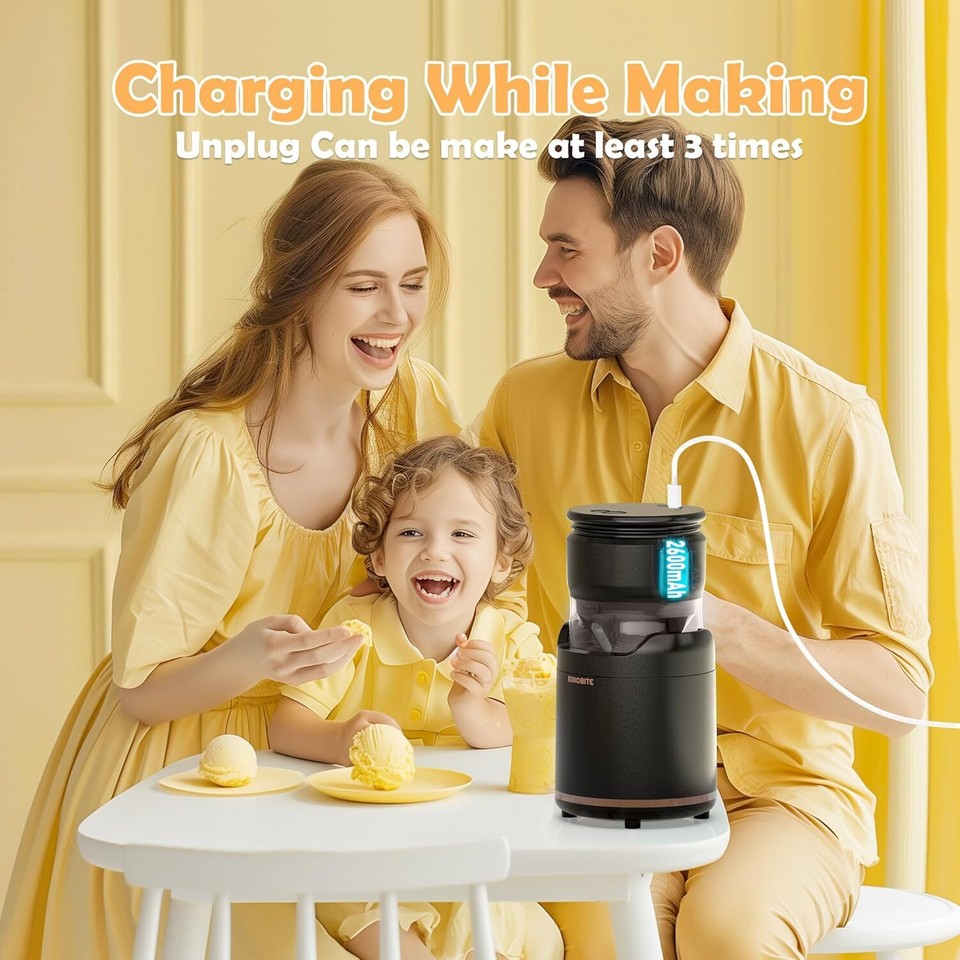 Ice Cream Maker - Rechargeable & Compact Electric Ice Cream Machine for ...