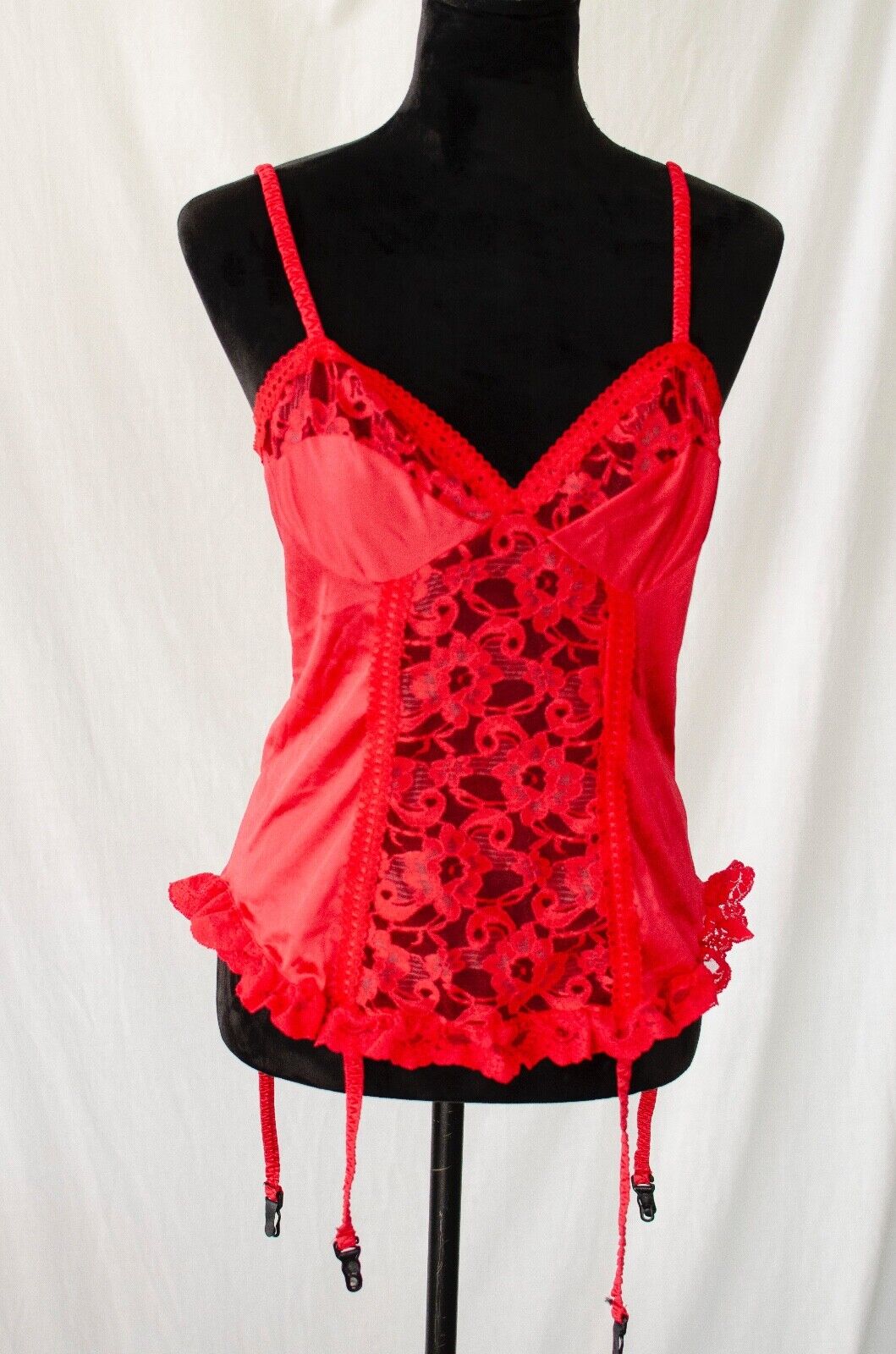 Vintage Red Lace Teddy Lingerie With Garters Sz L Gem