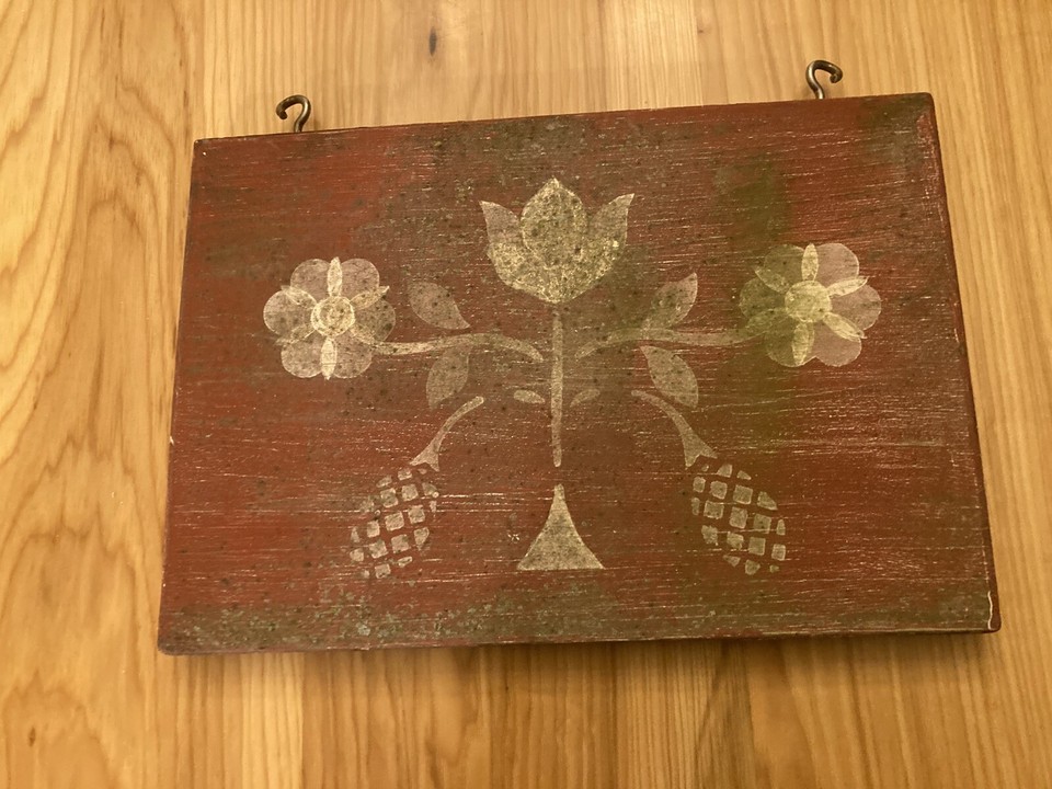 Vintage Wood Sign Old Red Paint Floral Both Sides 9x13” Primitive ...