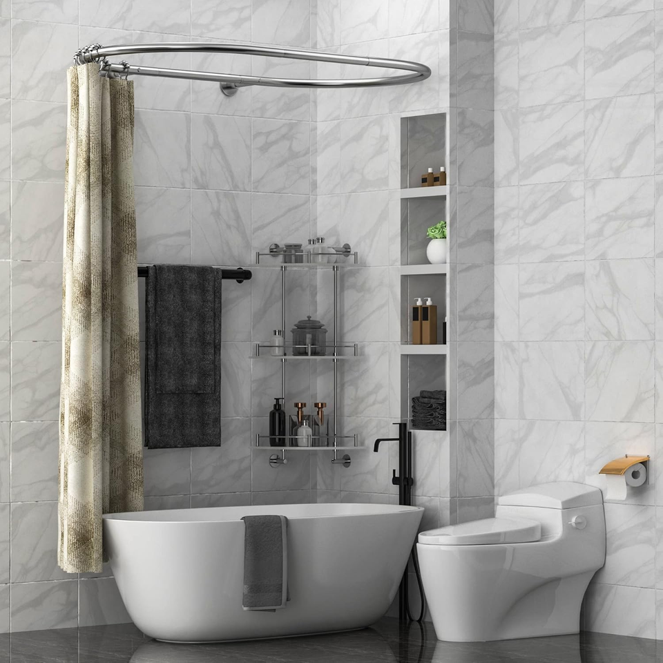 Aluminum Alloy Oval Shower Curtain Rod Hoop Square Shape Bathroom Rod ...