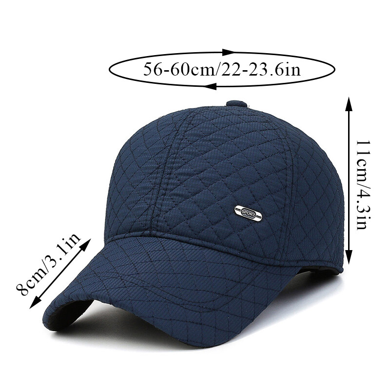 Men's Winter Baseball Cap With Ear Flaps Warm Cotton Snapback Cap Hat ...