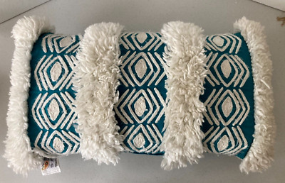 Devi Designs Roxy Shag Pillow 14" x 26" Blue & White | eBay
