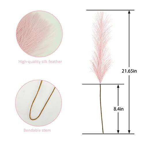 50pcs Pink Faux Pampas Grass Decor, 26" Short Artificial Pompous Grass ...