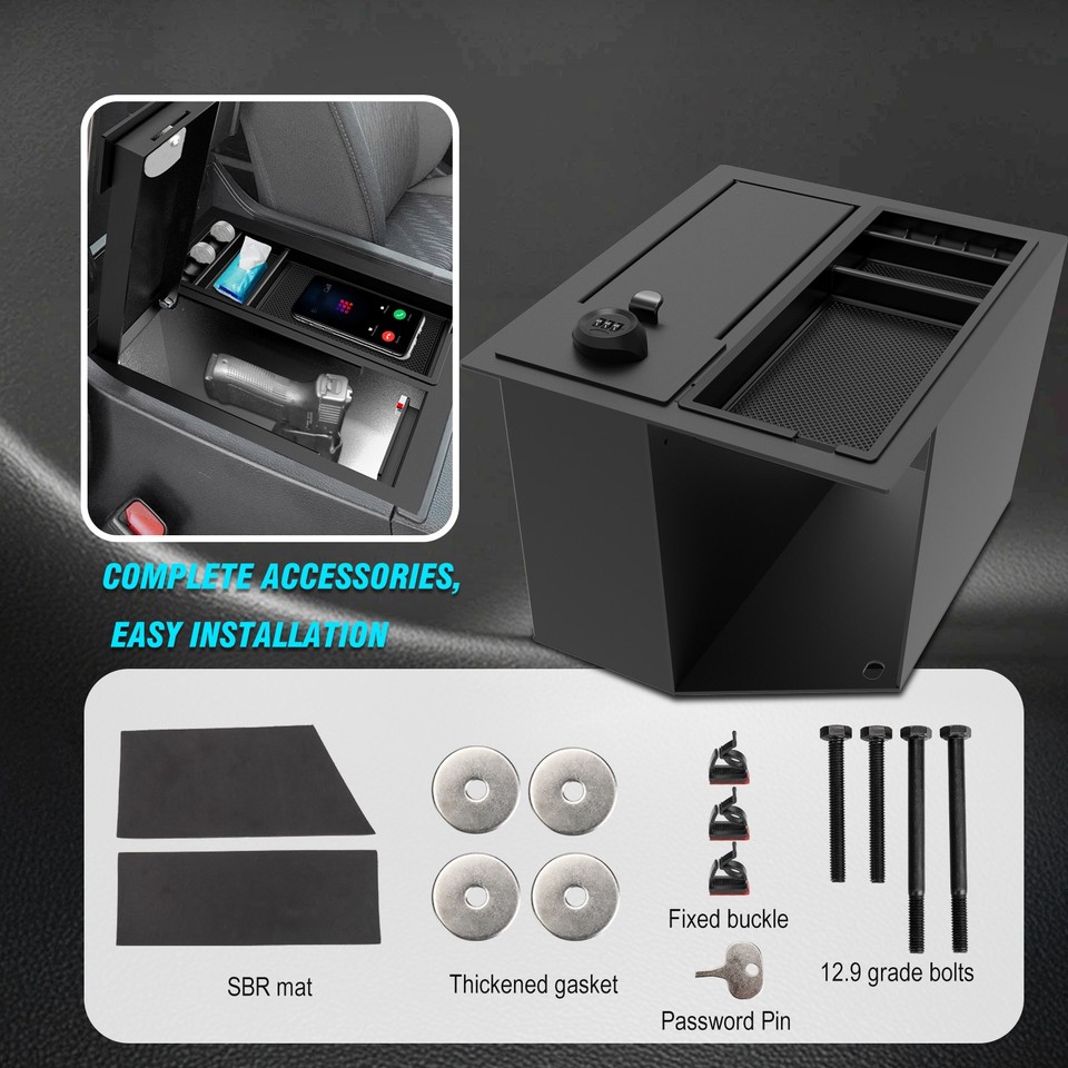 For Toyota Tundra 2014-21 Upgraded Center Console Gun Safe Lock Box W ...