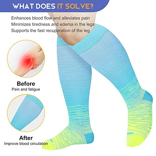 Plus Size Compression Socks for Women Men Wide Calf Medium 3 Pairs/Tie ...