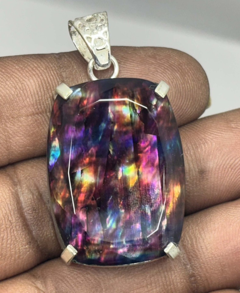 70.25 Ct Ultra Rare Genuine Multi Color AAA Ammolite Gemstone pendent.O ...