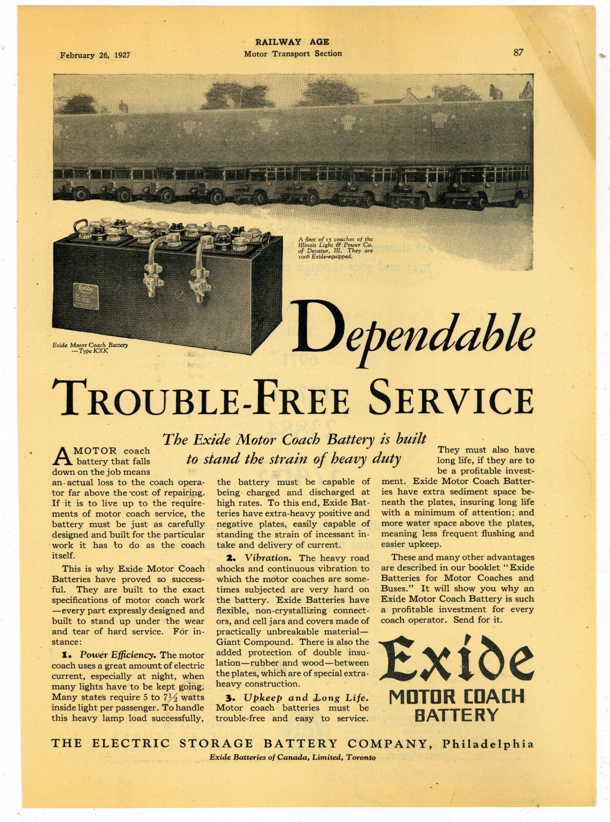 1927 Exide Battery Ad: Illinois Light & Power Bus Fleet Pic - Decatur ...
