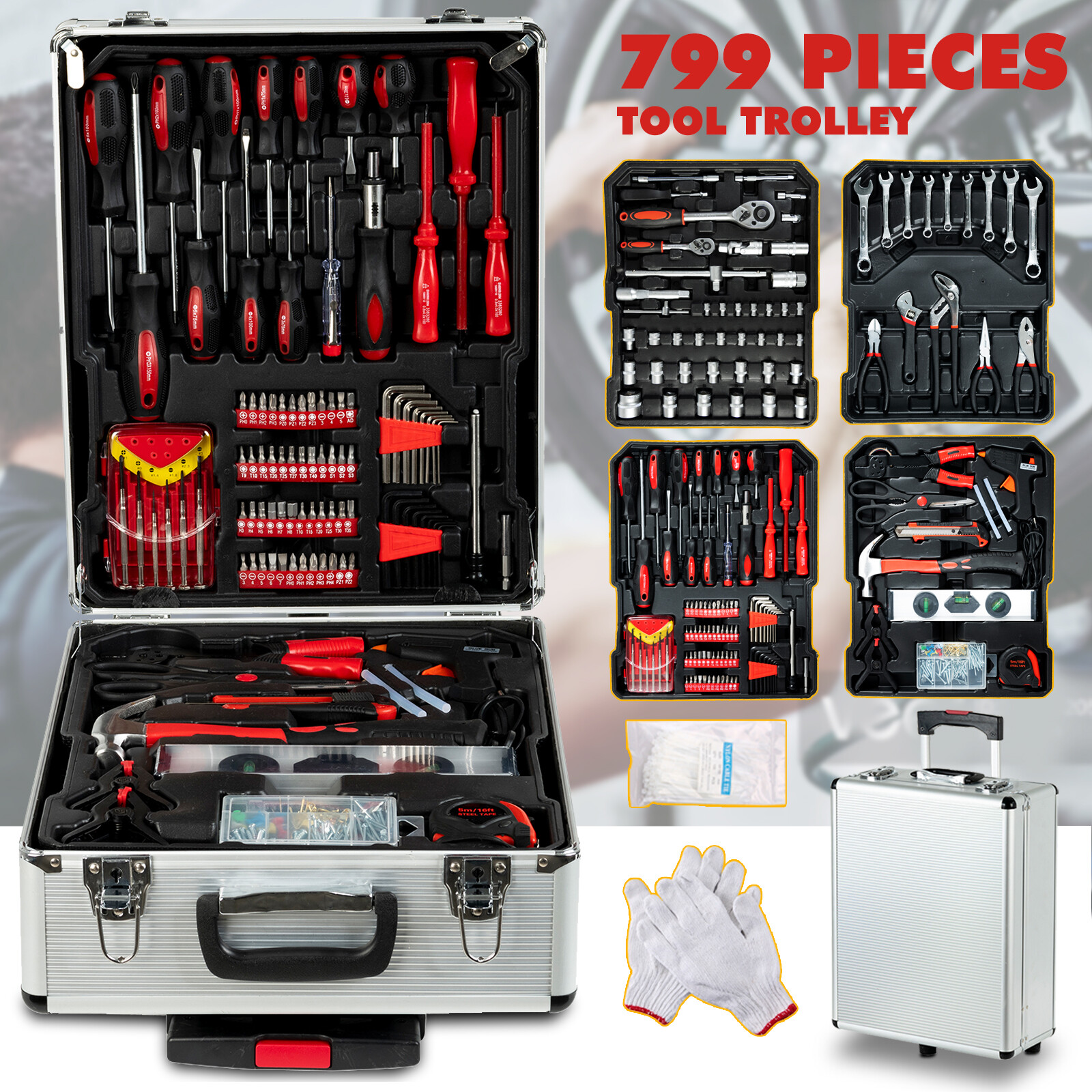 Tool Kit Portable Mechanic Toolbox Complete Trolley Case DIY Set Hand ...