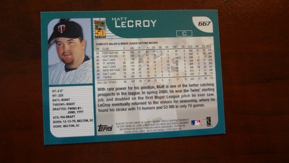 2001 TOPPS # 667 MATT LeCROY BASEBALL CARD | eBay