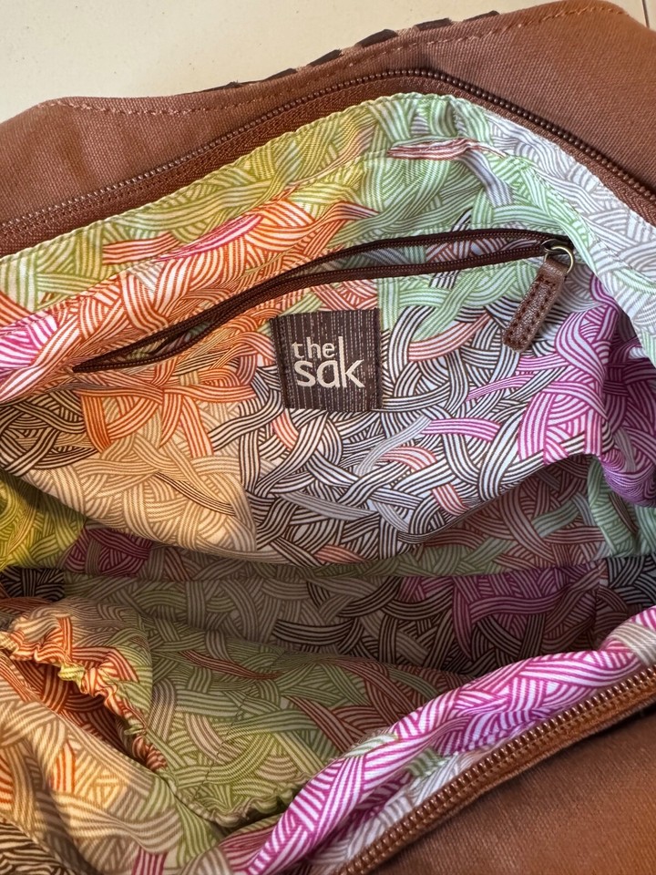 The Sak Indio Hobo Handbag Tobacco Brown Leather Beaded Trim NWT | eBay