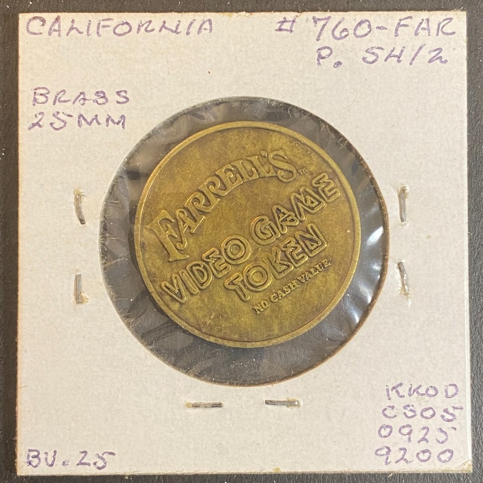 Farrell's "The Party Place" SF, CA Video Game Token Brass c1980's 25mm ...