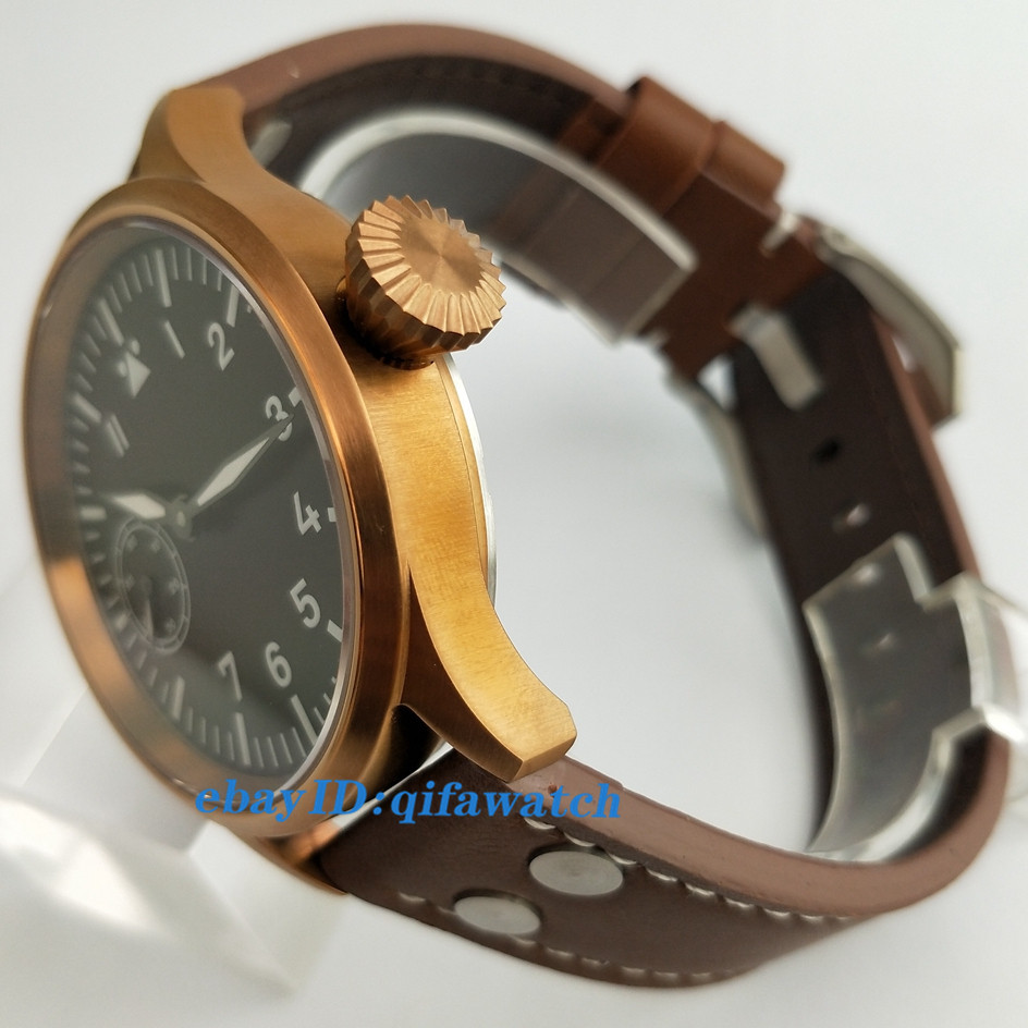 43mm Corgeut Bronze Case Black Dial Sapphire 6497 Hand Winding Men's ...