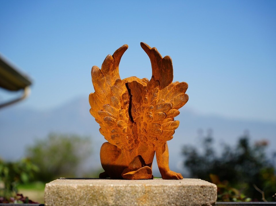 Metal Angel Statue – Rustic Cast Iron Cherub Sculpture for Garden Decor ...