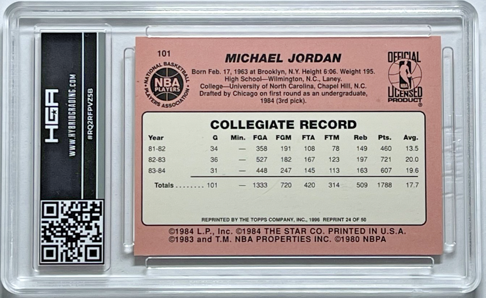 1996 TOPPS MICHAEL JORDAN 1985 STAR 101 ROOKIE REPRINT #24 HGA 8.5 NM ...