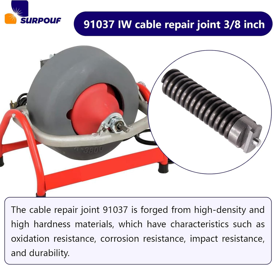 91037 IW Cable Repair Coupling 3/8-Inch Compatible with RIDGID Drain ...
