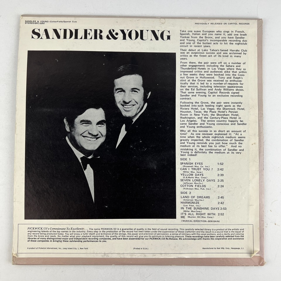 Sandler & Young – Cottonfields/Spanish Eyes Vinyl LP Record Album SPC ...