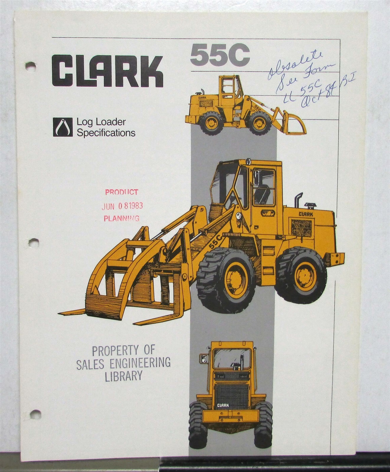 1981 Clark 55C Log Loader Specifications Construction Sales Tri-Folder ...