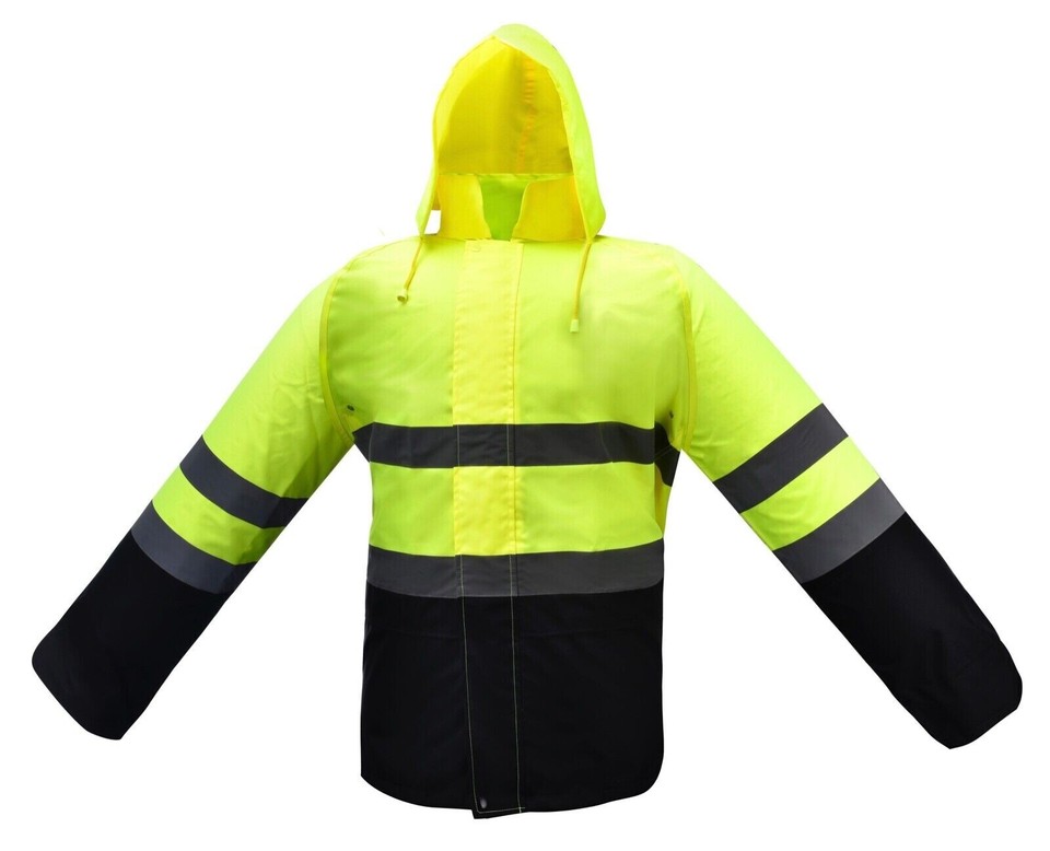 2 PC Yellow Safety RainSuit, Rain Jacket With Hoodie and Rain Pants | eBay