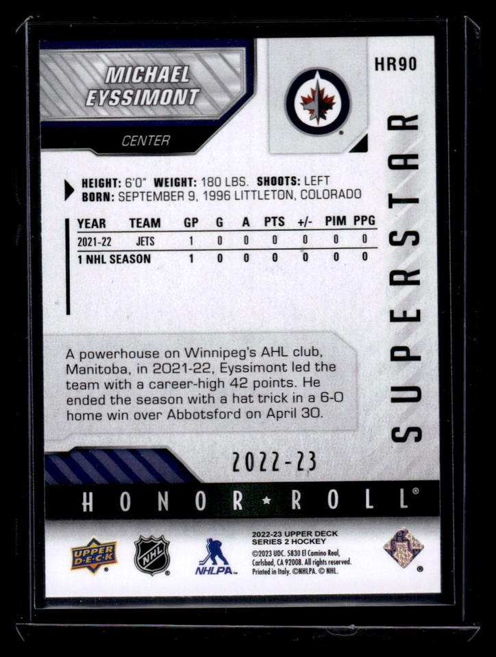 2022 UD Series 2 Superstar Honor Roll Michael Eyssimont #HR90 Winnipeg ...