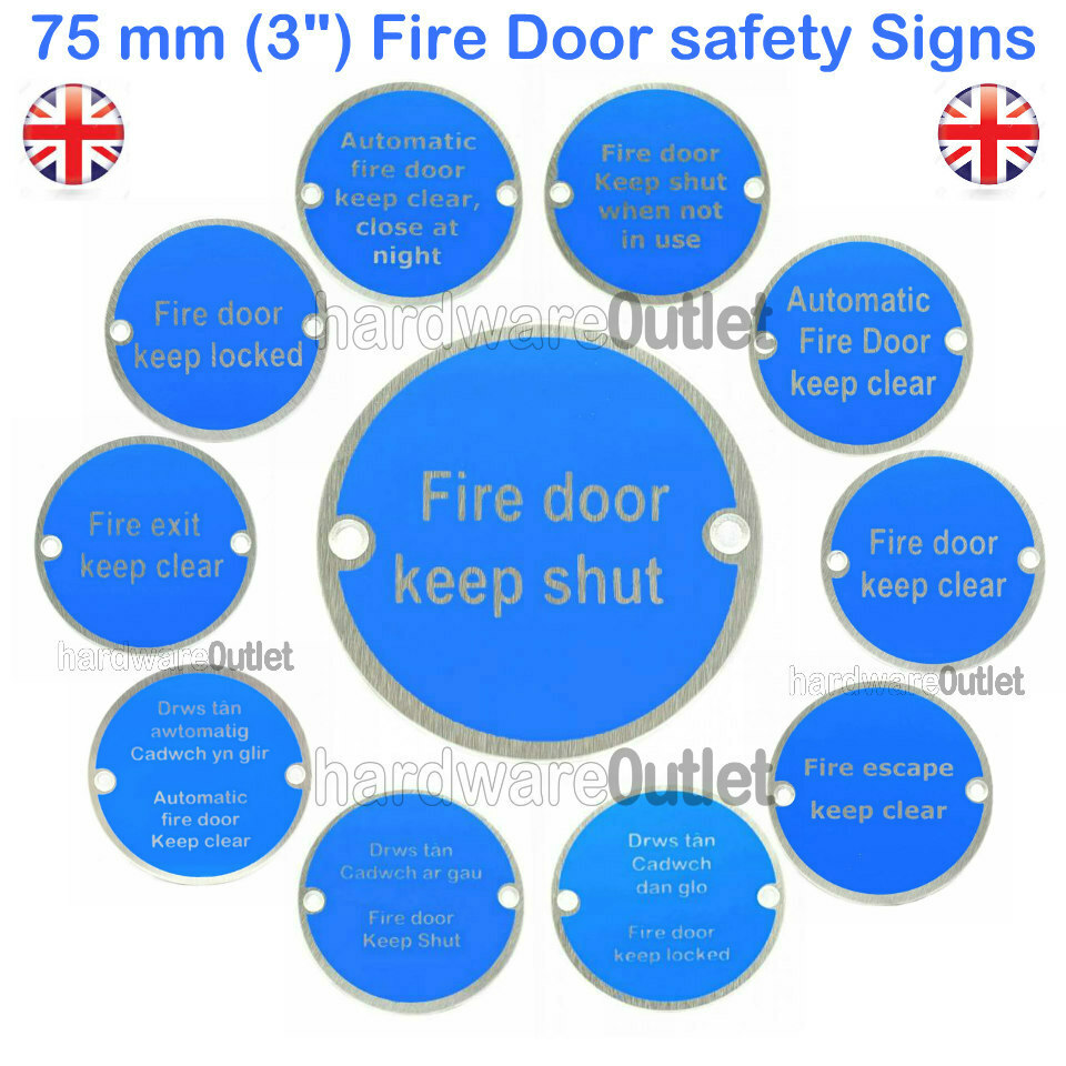 Metal FIRE DOOR KEEP SHUT etc Sign Disc Brushed Stainless Steel ...