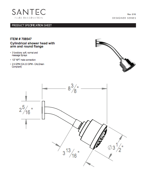 Santec 70854755 Athena Shower Head with Arm and Square Flange In Satin ...