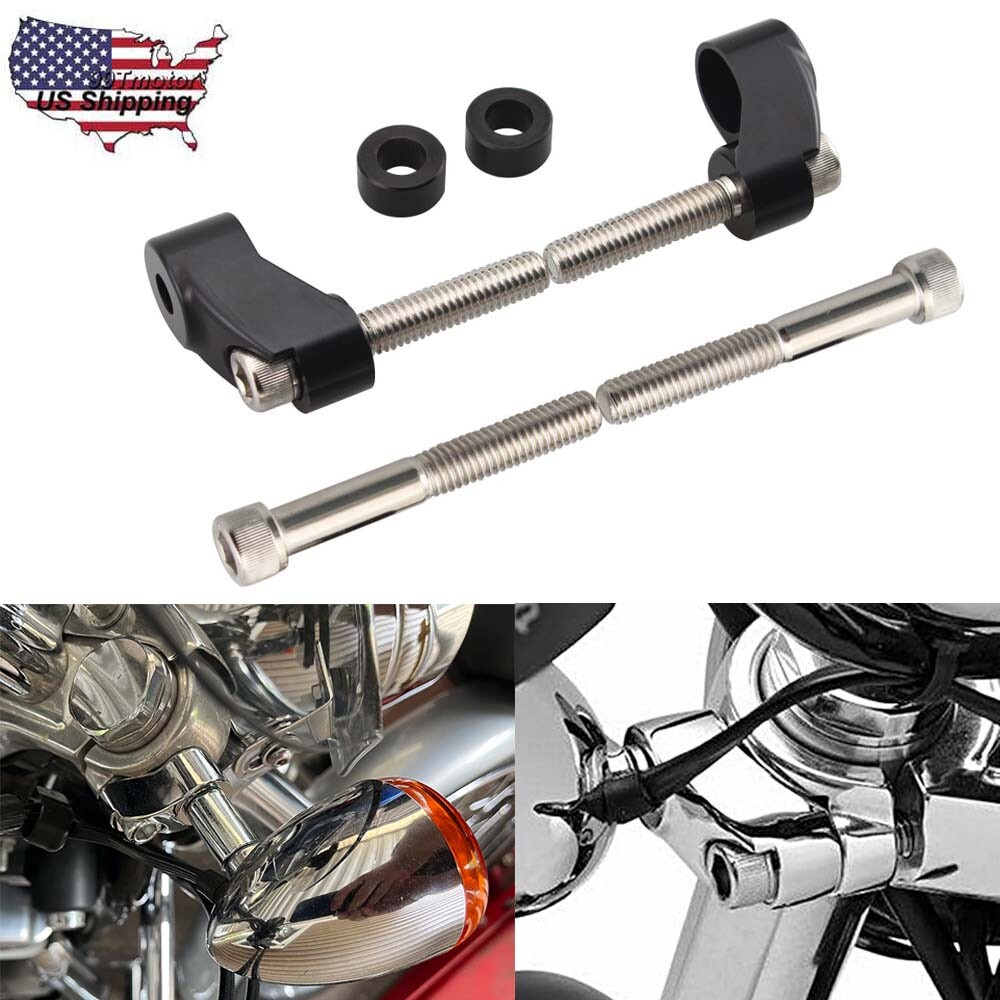 Black Front Turn Signal Relocation Kit 39mm-49mm Tube For Harley Dyna ...