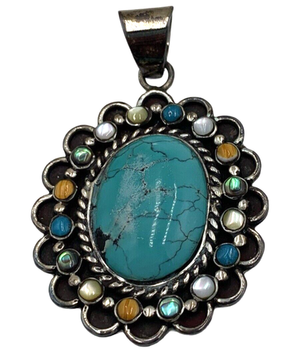 Vintage David R Freeland DRF Large Turquoise Pendant Multi stone Signed ...