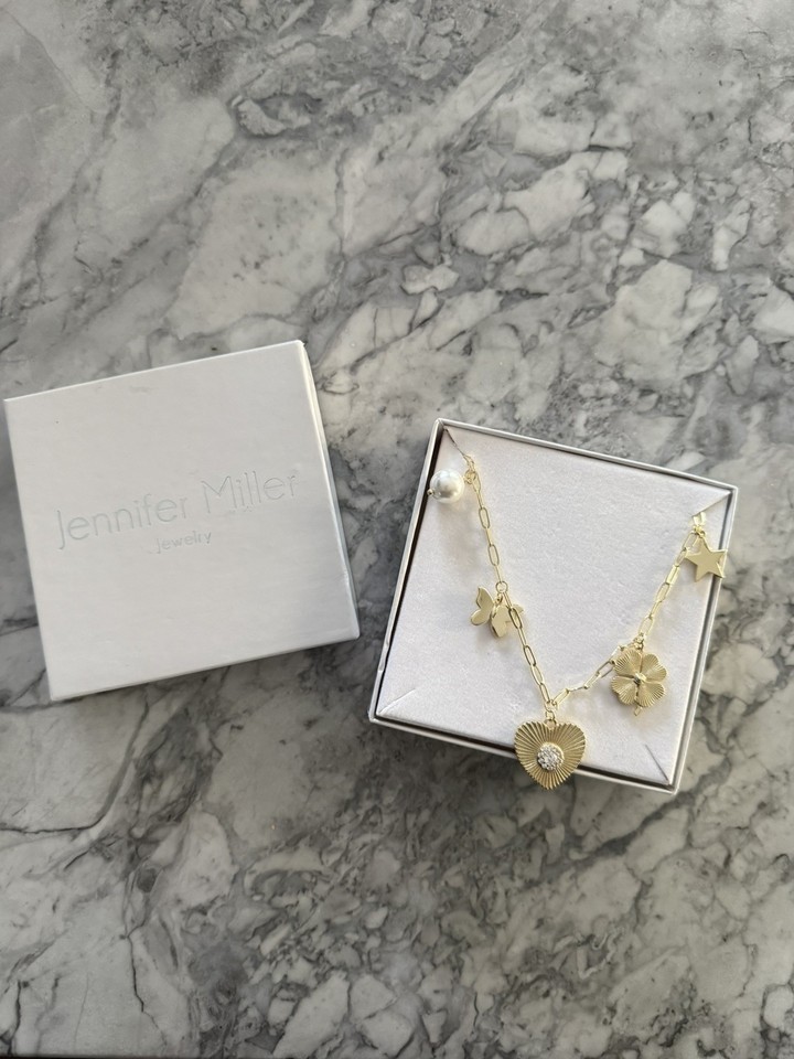 Jennifer Miller Heart Charm Necklace Pearl, Butterfly, CZ Clover, Heart ...
