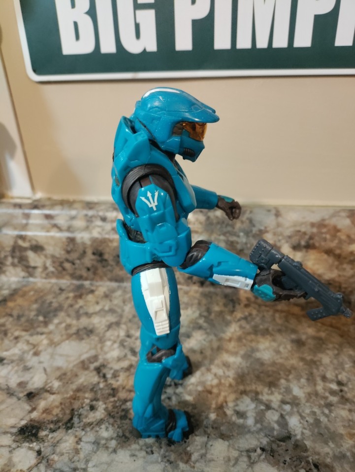 HALO 2 Teal Cyan Spartan Action Figure 8” Joyride Studios HTF With Pew ...