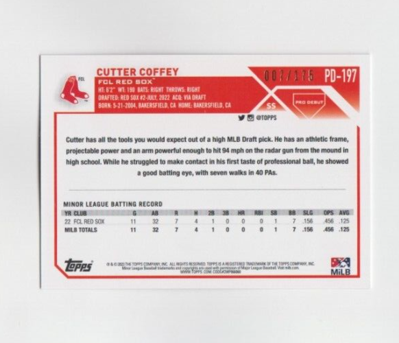 Cutter Coffey 2023 TOPPS PRO DEBUT ROOKIE SPARKLE FOIL PARALLEL /175 ...