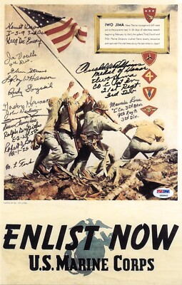 IWO JIMA VETERANS MULTI SIGNED 9X14 ENLIST NOW PHOTO PSA DNA X15 RARE ...