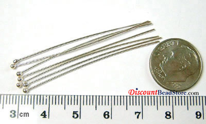 50 solid 925 Sterling Silver Round ball Dot Head pin Headpins 2" 24 ...