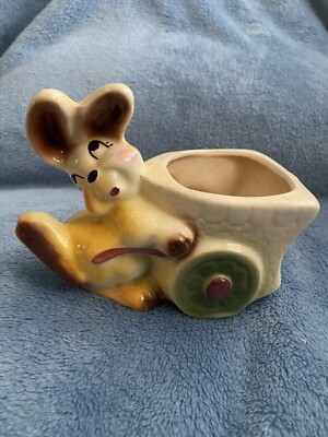 Vintage Bunny Rabbit Pushing Wheel Barrow Planter Vase Ceramic | eBay