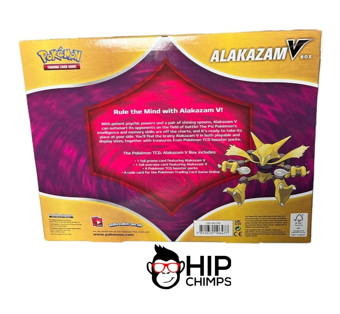 Pokemon TCG Alakazam V Box Factory Sealed 4 Booster Packs with Foil ...